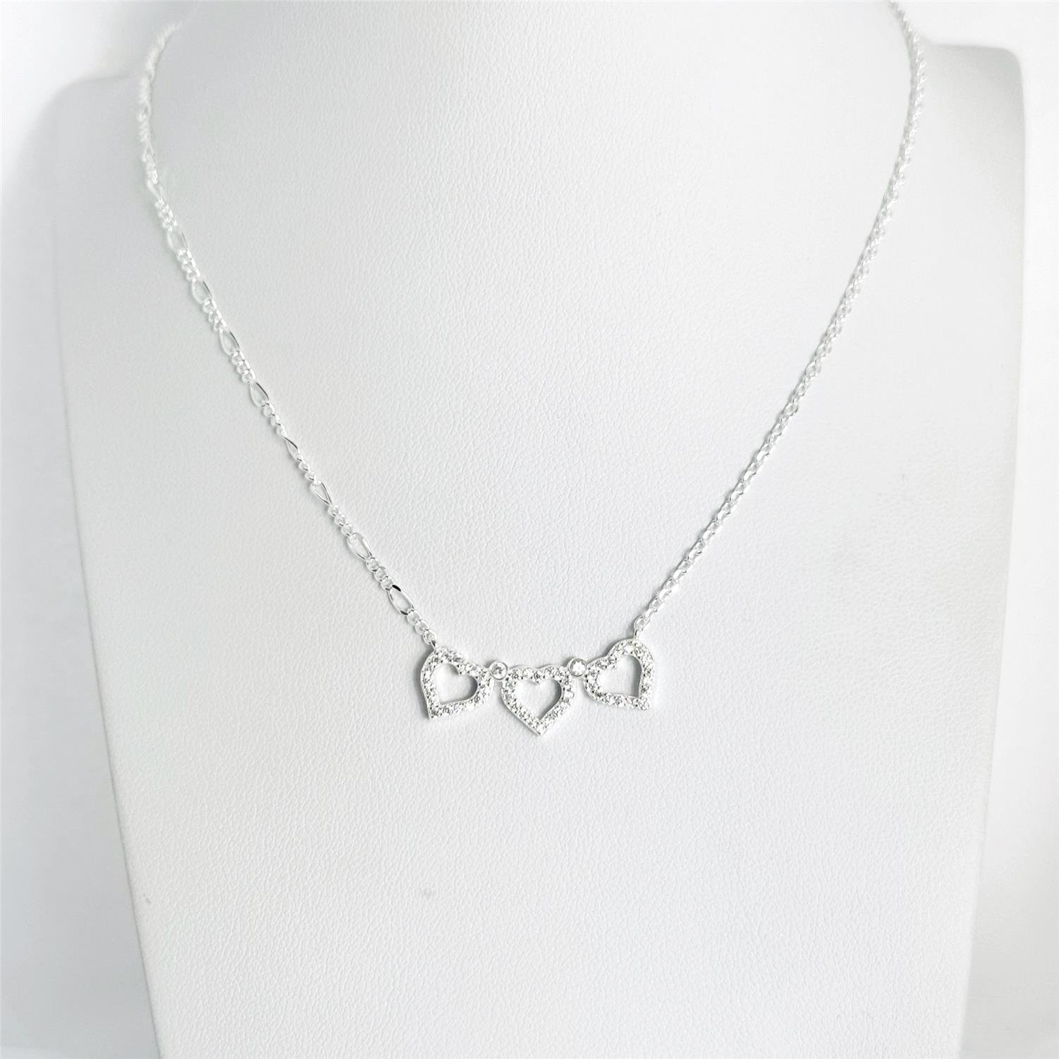 MOA SILVER DESIGN - COLAR LISO LAP 3 CORAÇÕES 40+5CM